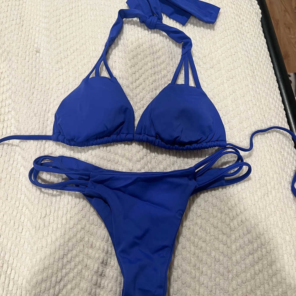 Royal Blue Triangle Bikini With Adjustable Straps Gem